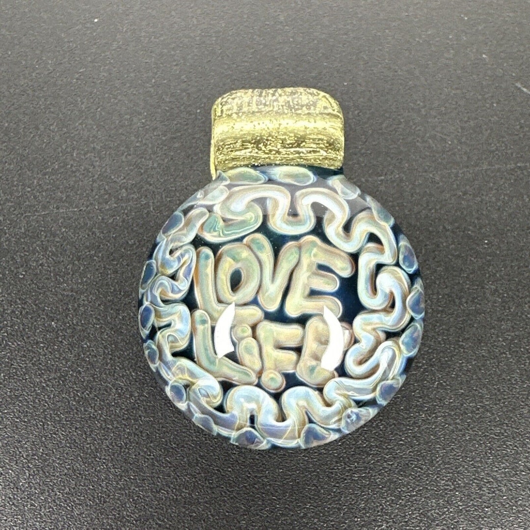 Handmade Art Glass Implosion Pendant love Life Positive Message Boro ...