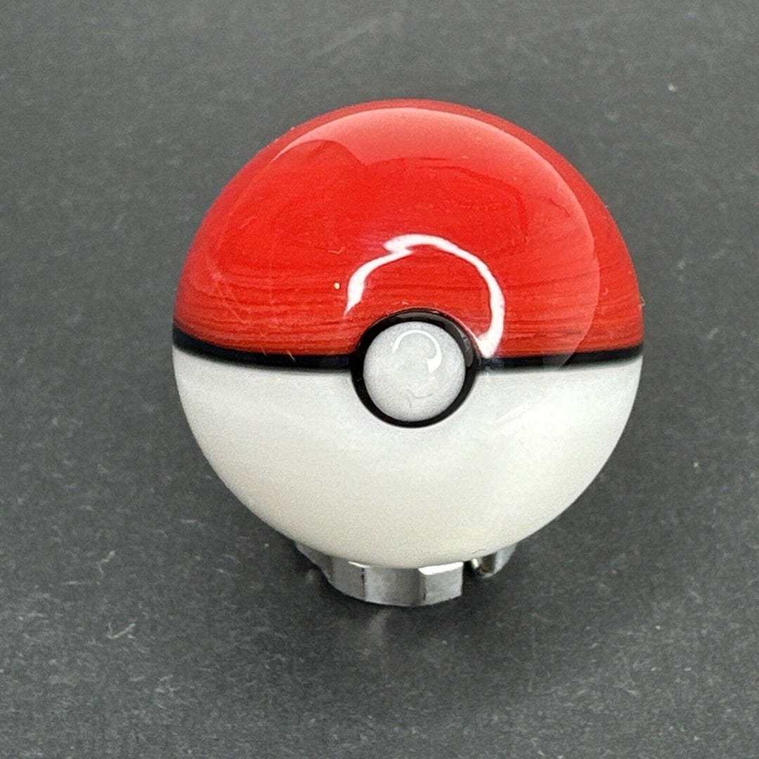 Contemporary Art Glass Handmade Pokeball Marble 1.10 Classic Red White ...