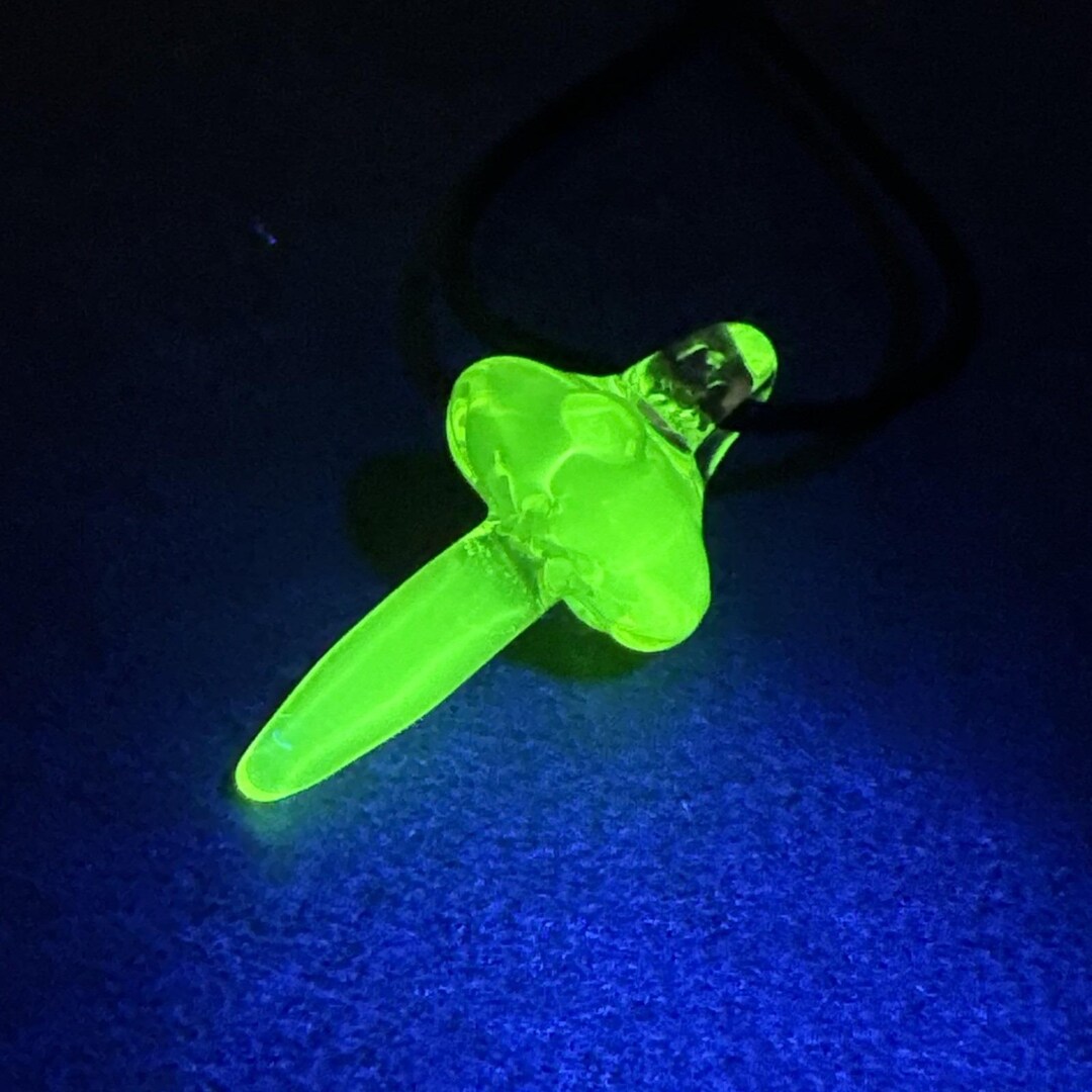 Handblown Art Glass UV Reactive Mushroom Pendant Petite Uranium Glass ...