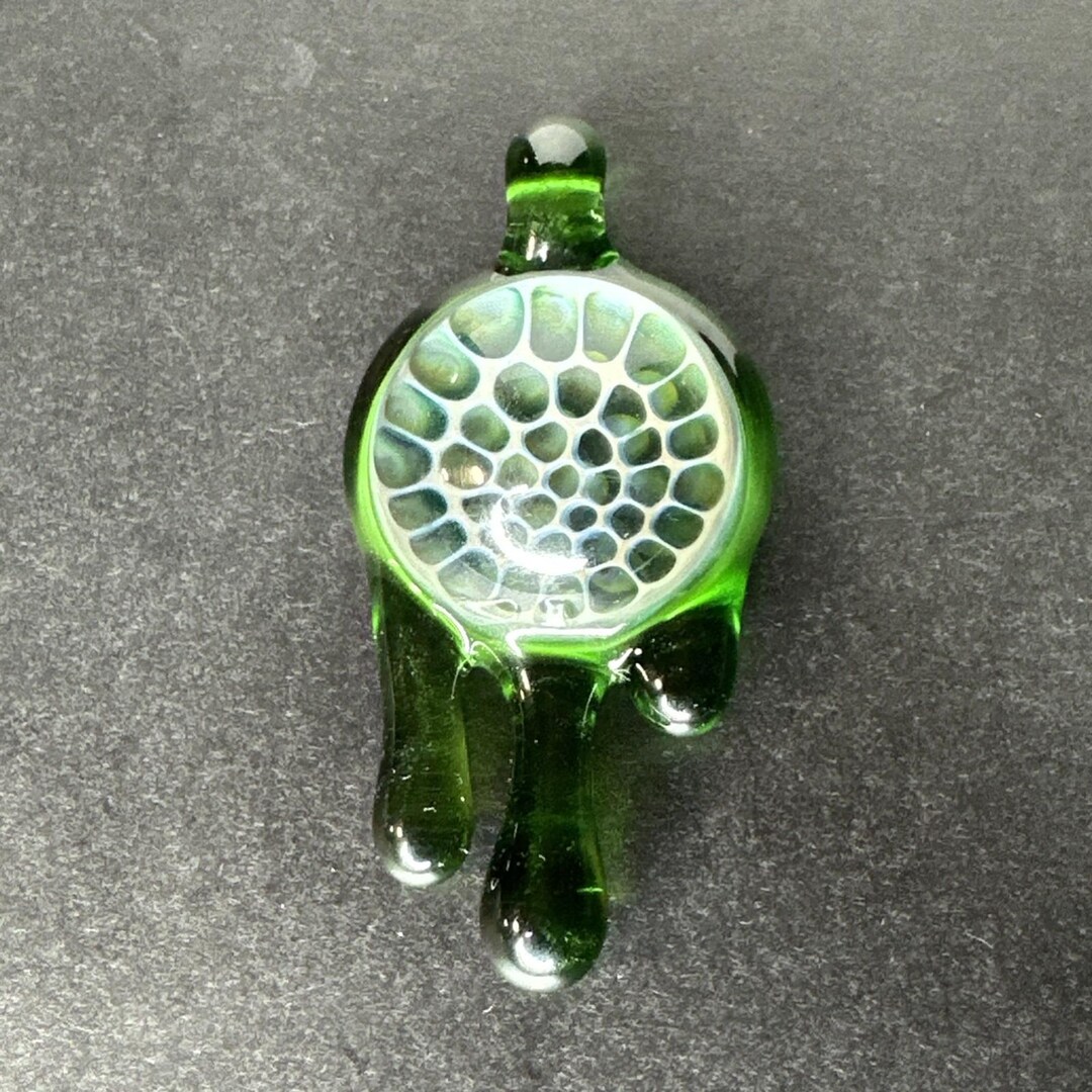 Handmade Art Glass Drippy Honeycomb Pendant Heady Green & Blue Shades ...