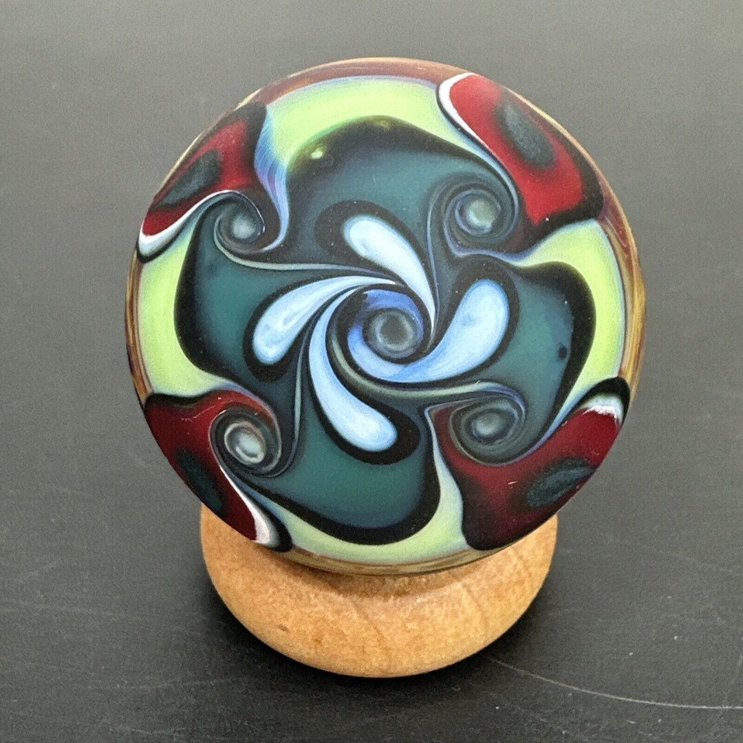Handmade Contemporary Art Glass Marble 1.77" Sandblasted Swirls ...