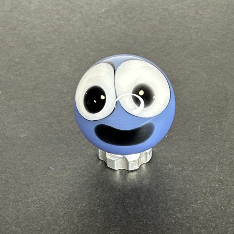 Contemporary Handmade Art Glass Marble 1.04" Blue Smiley Face MIB ...