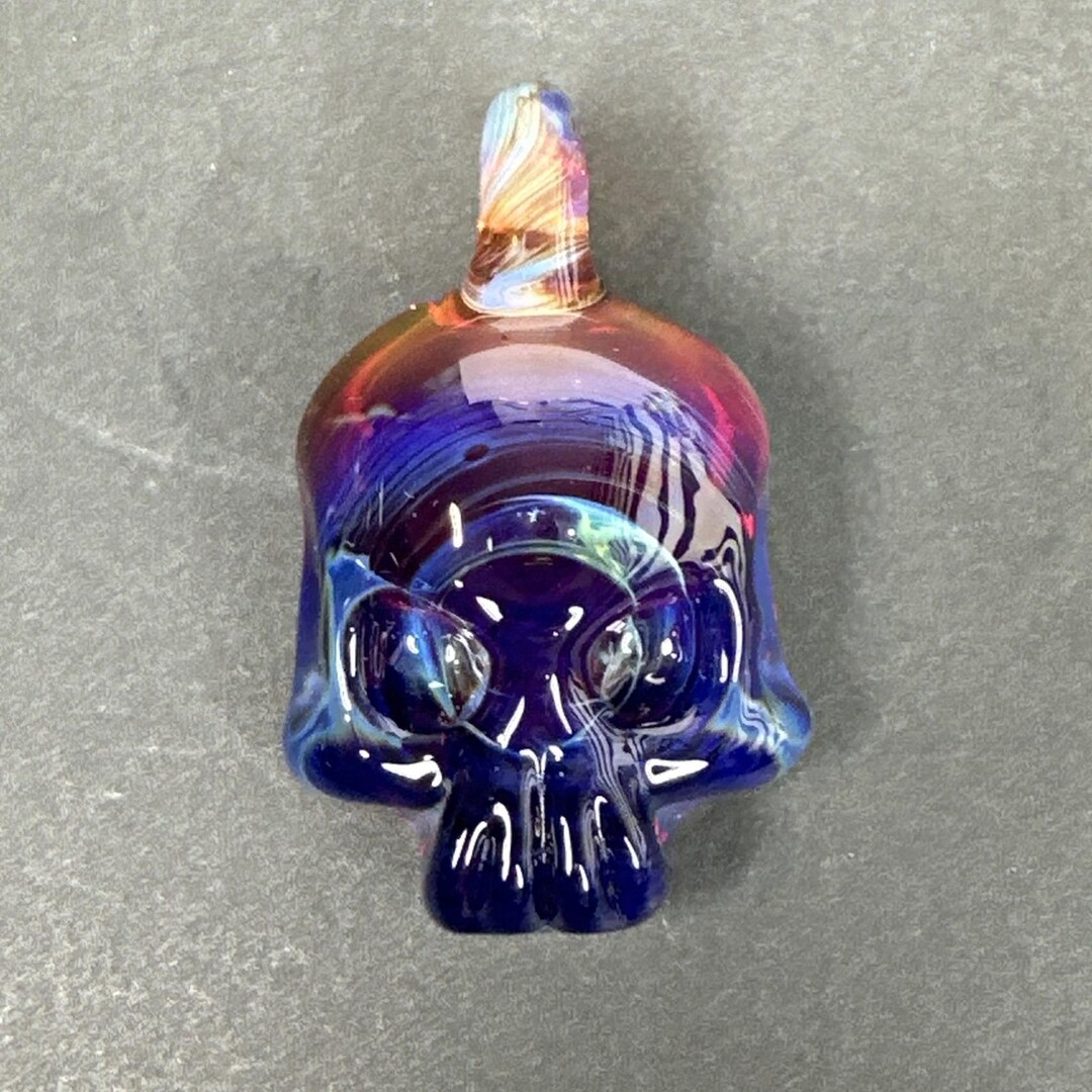 Handblown Art Glass Amber Purple Skull Pendant Heady Handmade ...