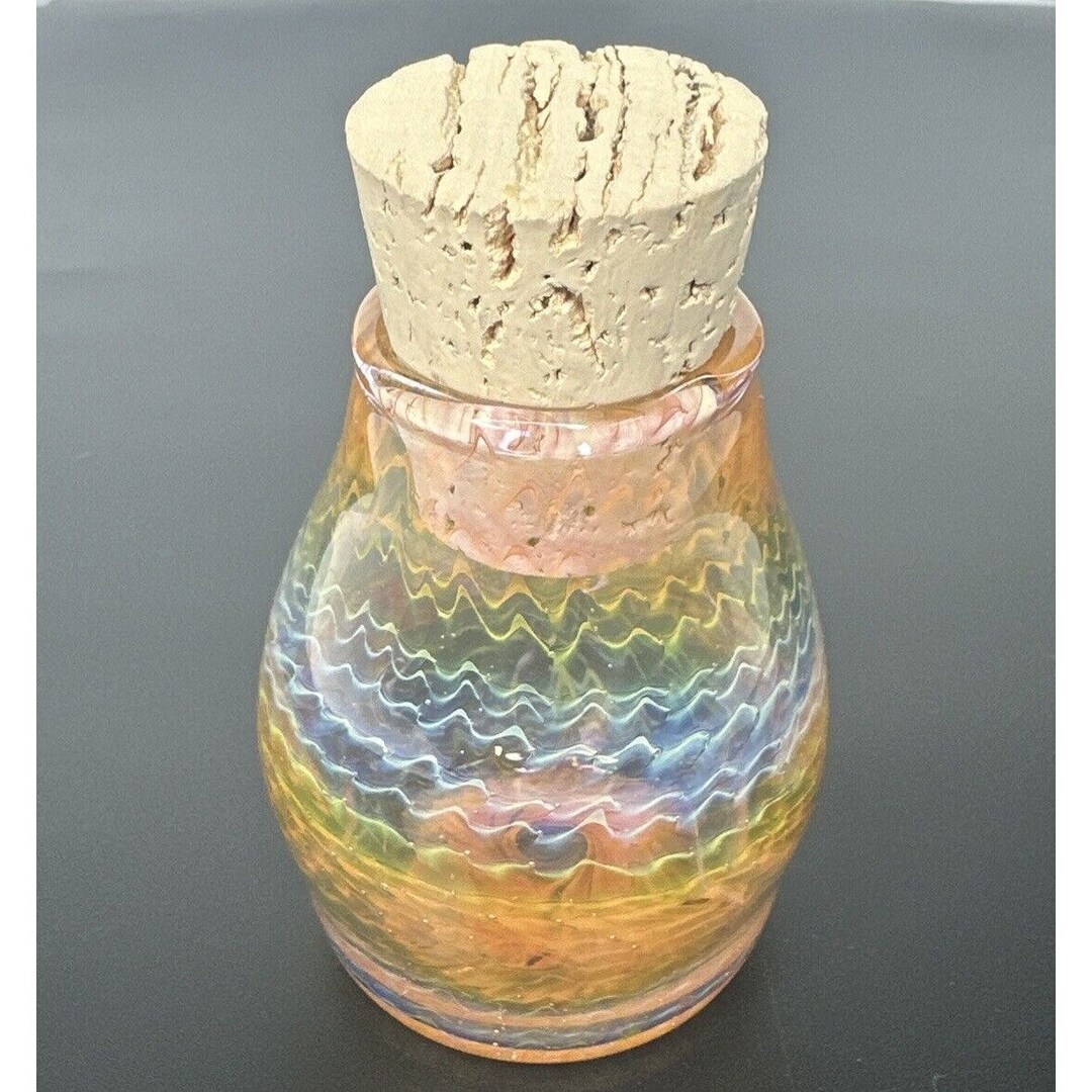 Handblown Art Glass Mini Jar Herbal Stash Container Boro Fumed Wrap ...