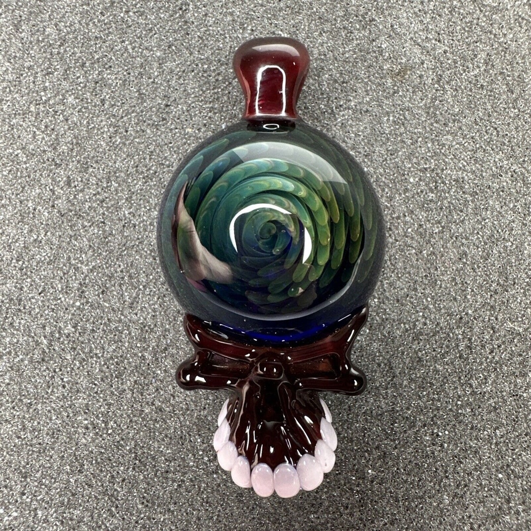 Handmade Art Glass Skull Pendant Dark Crimson Red + Fumed Implosion ...