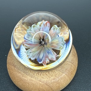 Contemporary Art Glass Marble 1.06 Handmade Colorful Flower Implosion ...