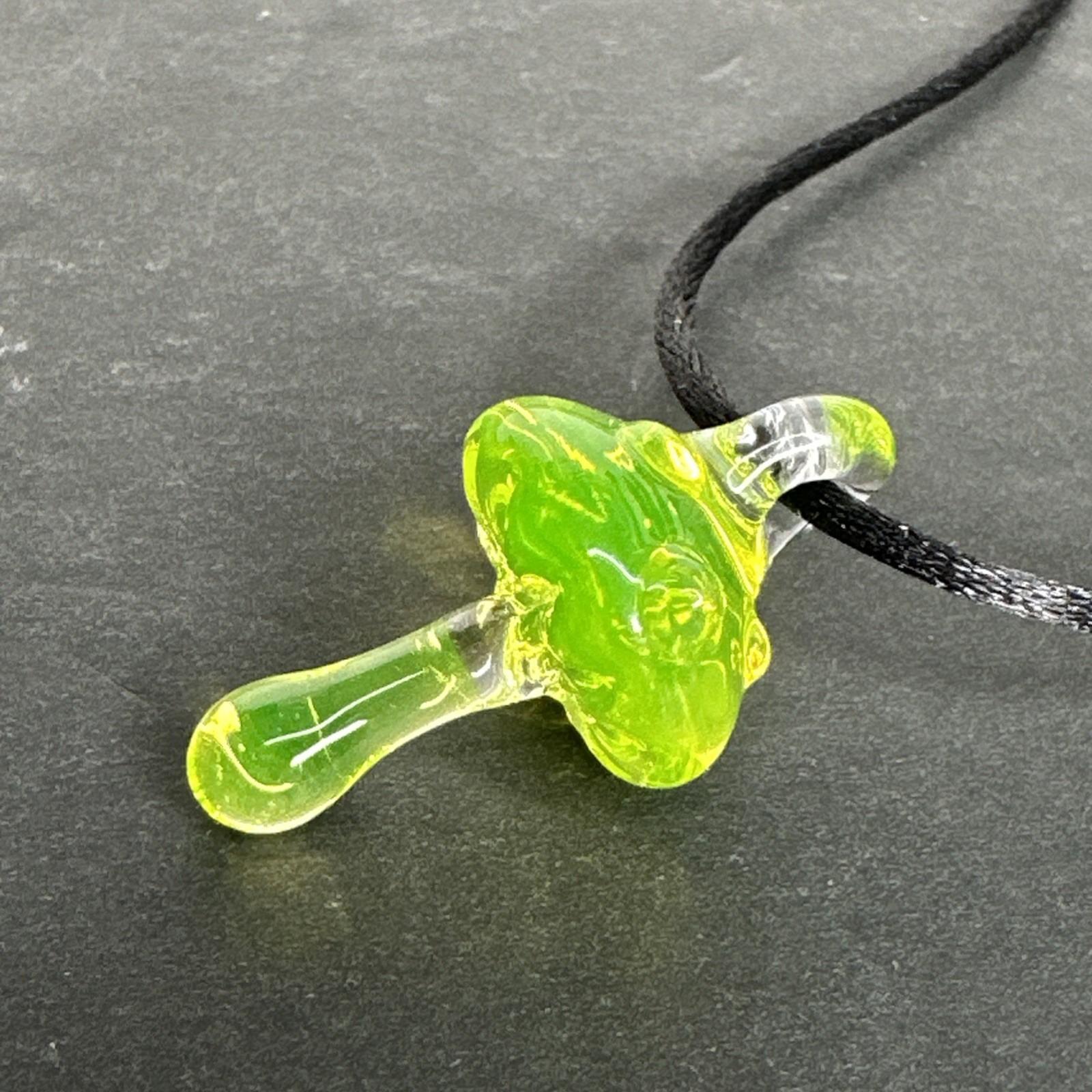 Handblown Art Glass UV Reactive Green Mushroom Pendant Glowing ...