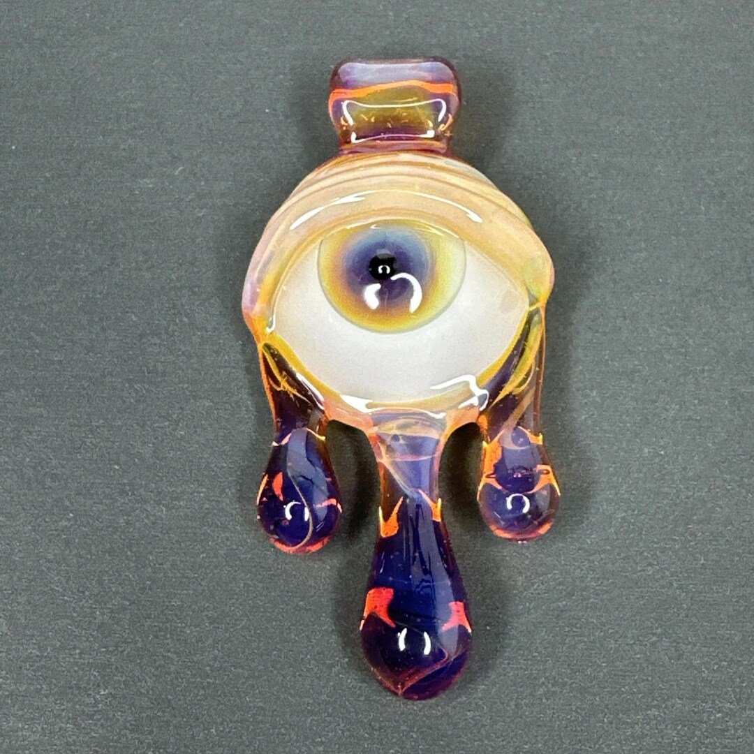 Handblown Art Glass Drippy Eyeball Pendant Heady Amber Purple ...