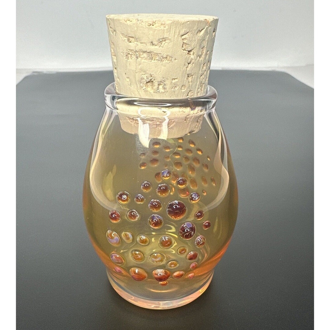 Handblown Art Glass Mini Herbal Jar Stash Container W/ Bumps & Fume 3. ...