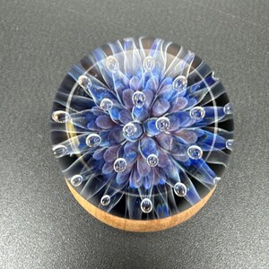Handmade Art Glass Air Trap Implosion Marble 1.25 Shades of Blue Contemporary Borosilicate ...