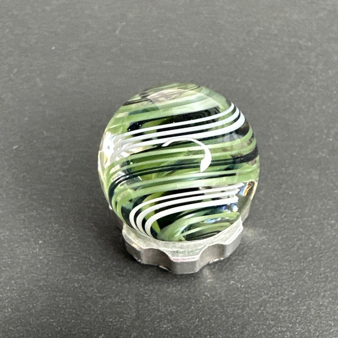 Contemporary Handmade Art Glass Marble .65" Green White & Black Swirl ...