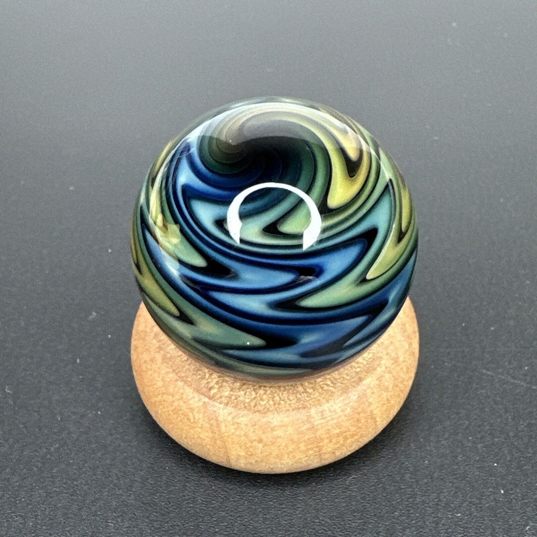 Contemporary Art Glass Marble Handmade 1.26 Fume Wigwag Blue, Green ...