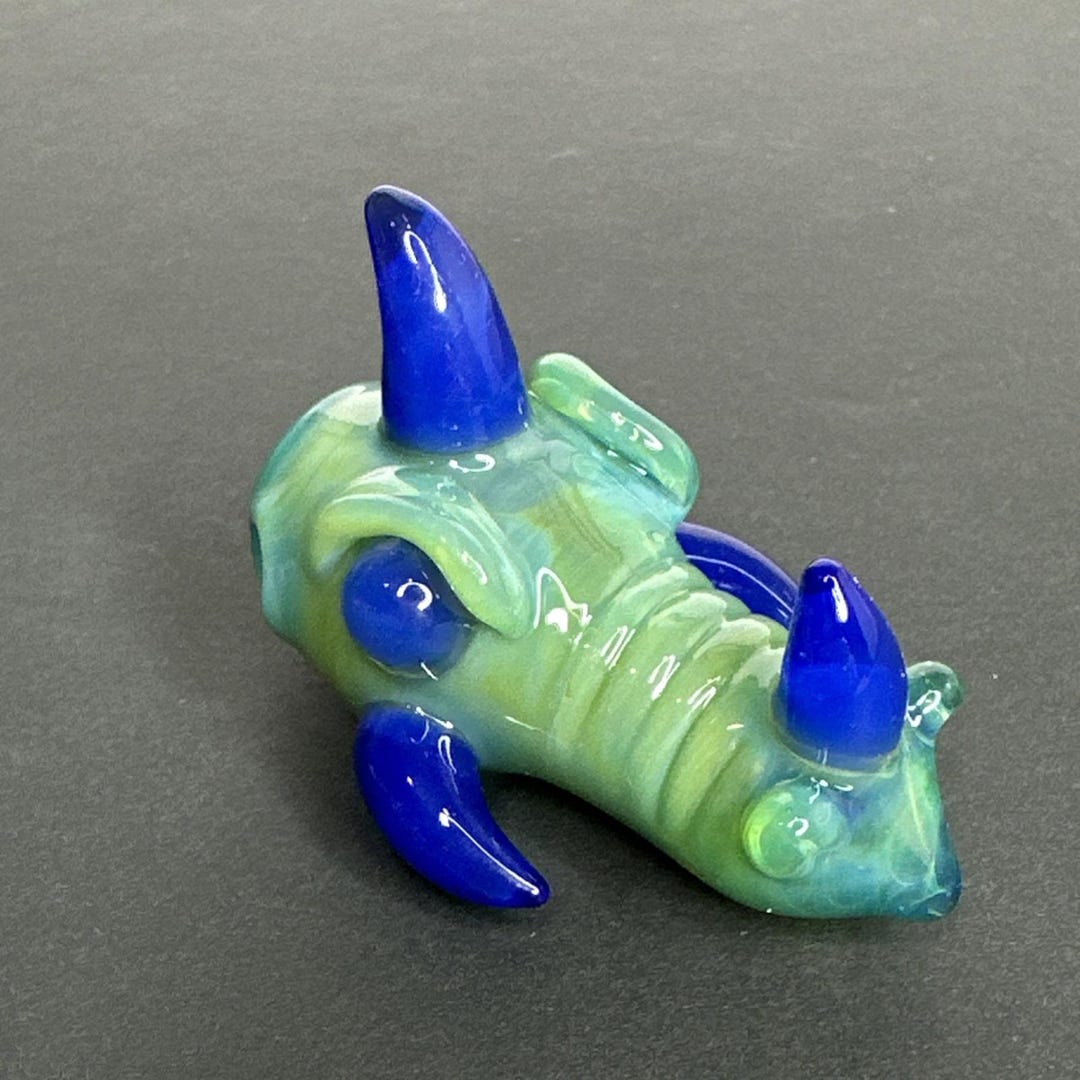 Handblown Art Glass Dragon Head Pendant Blue Green Borosilicate Hollow ...