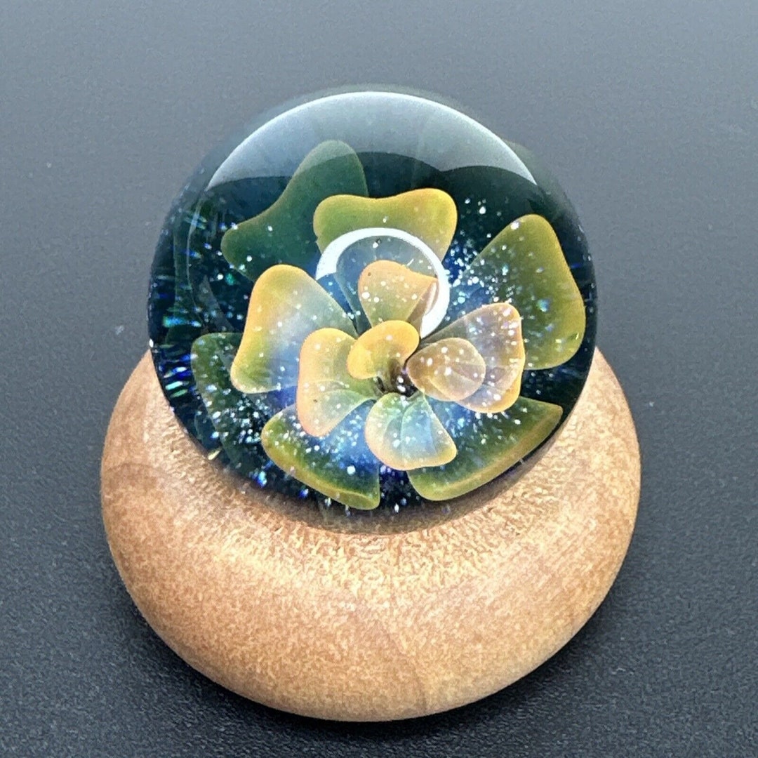 Contemporary Art Glass Marble 1.04 Handmade Floral Fume Implosion Boro ...