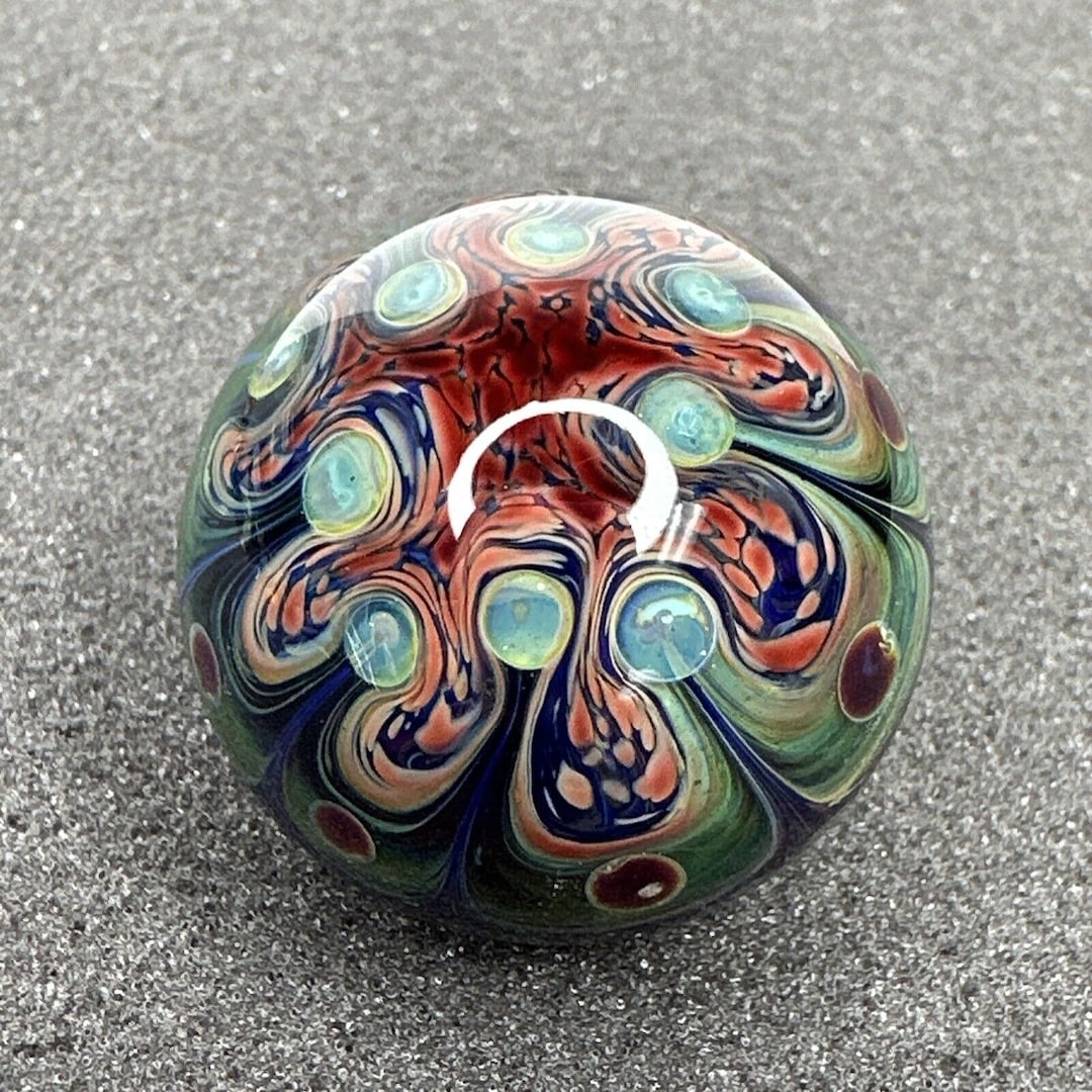 Handmade Contemporary Art Glass Marble 1.35 Multicolor Swirls Sparkles ...