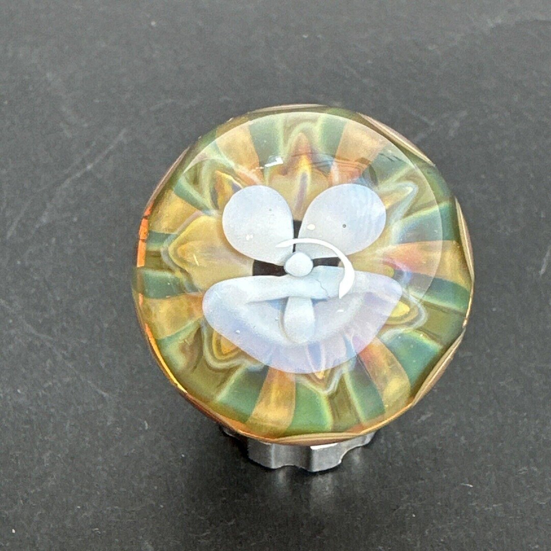 Handmade Contemporary Art Glass Marble 1.14" Double Sided Face ...