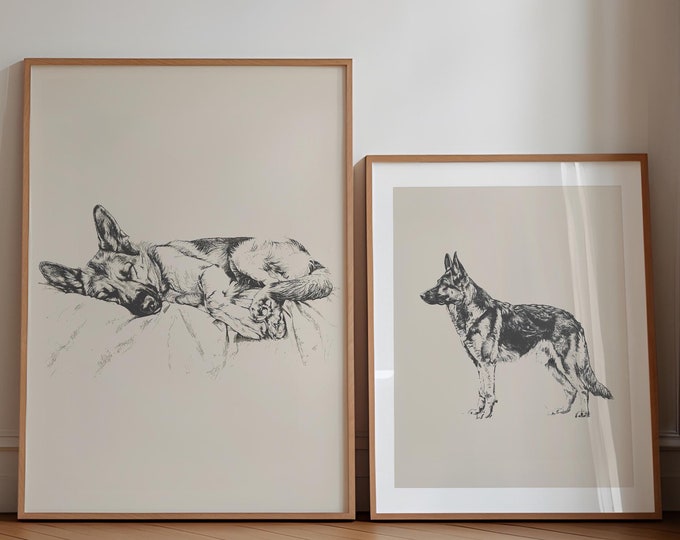 German Shepherd Prints: Vintage Dog Art Set of 2 (digital Download) - Etsy
