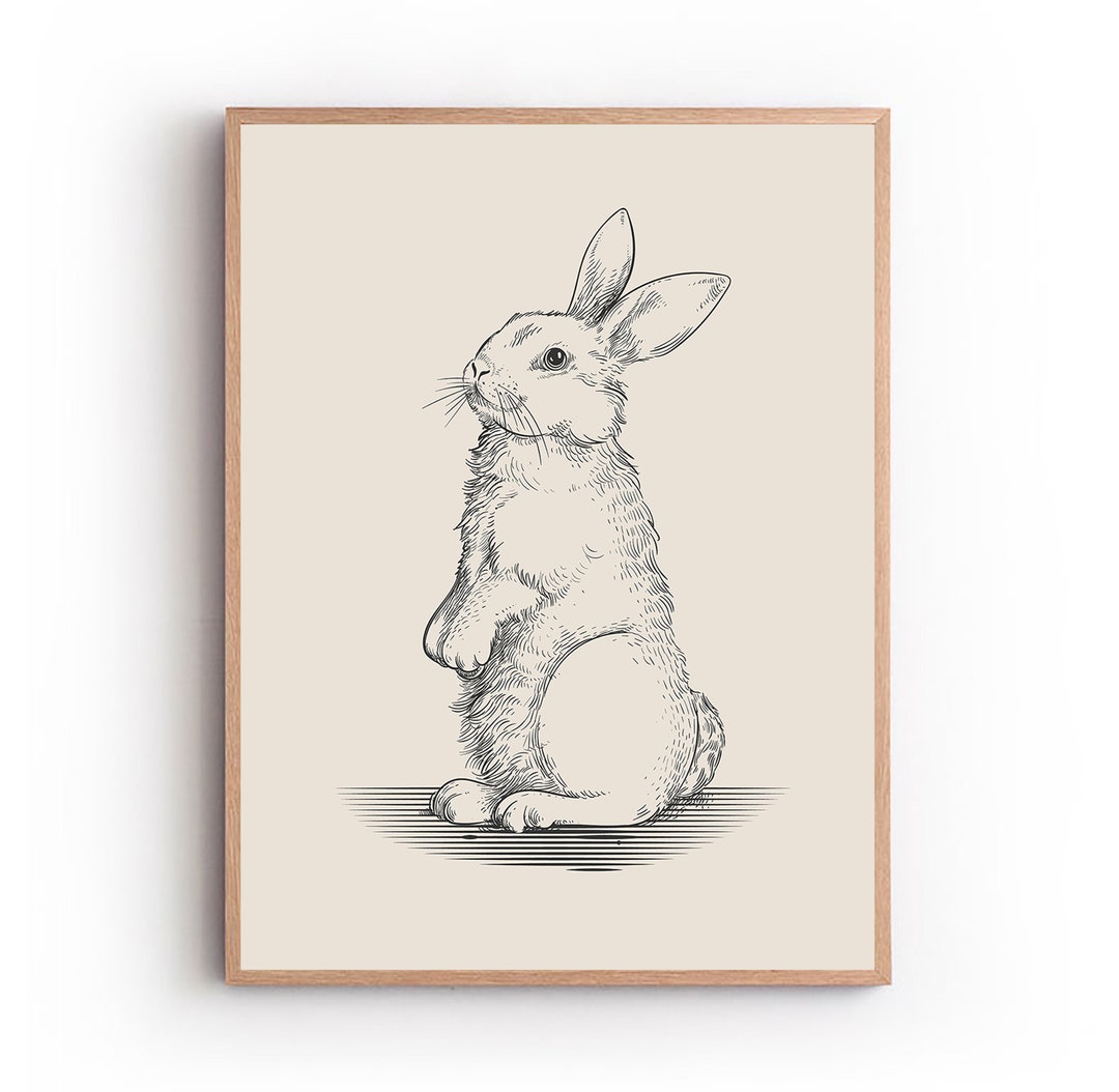 Rabbit Print, Animal Line Drawing Prints, Animal Sketch, Minimalist ...