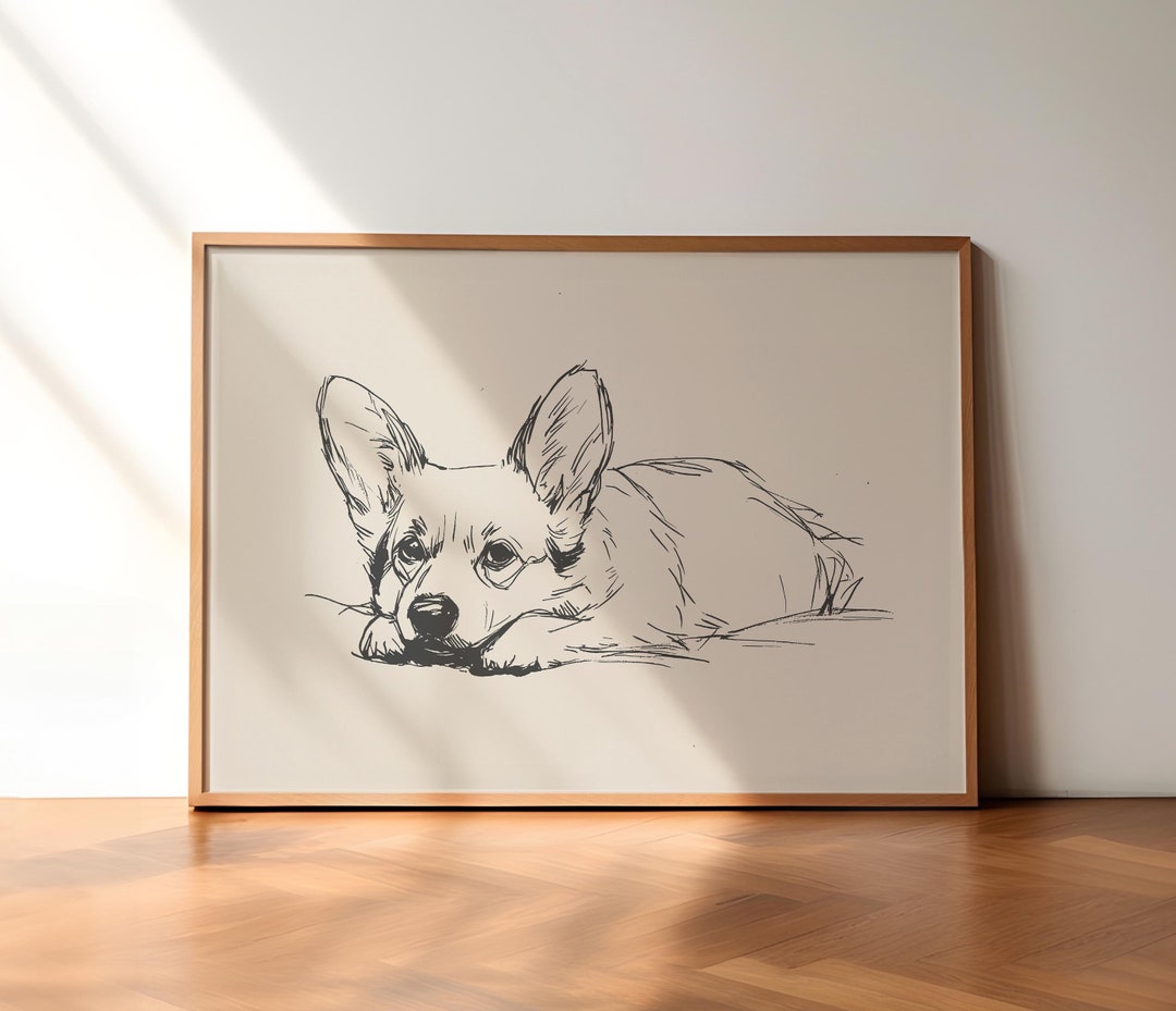 Corgi Retro Drawing, Corgi Painting, Corgi Vintage Poster, Dog Wall ...