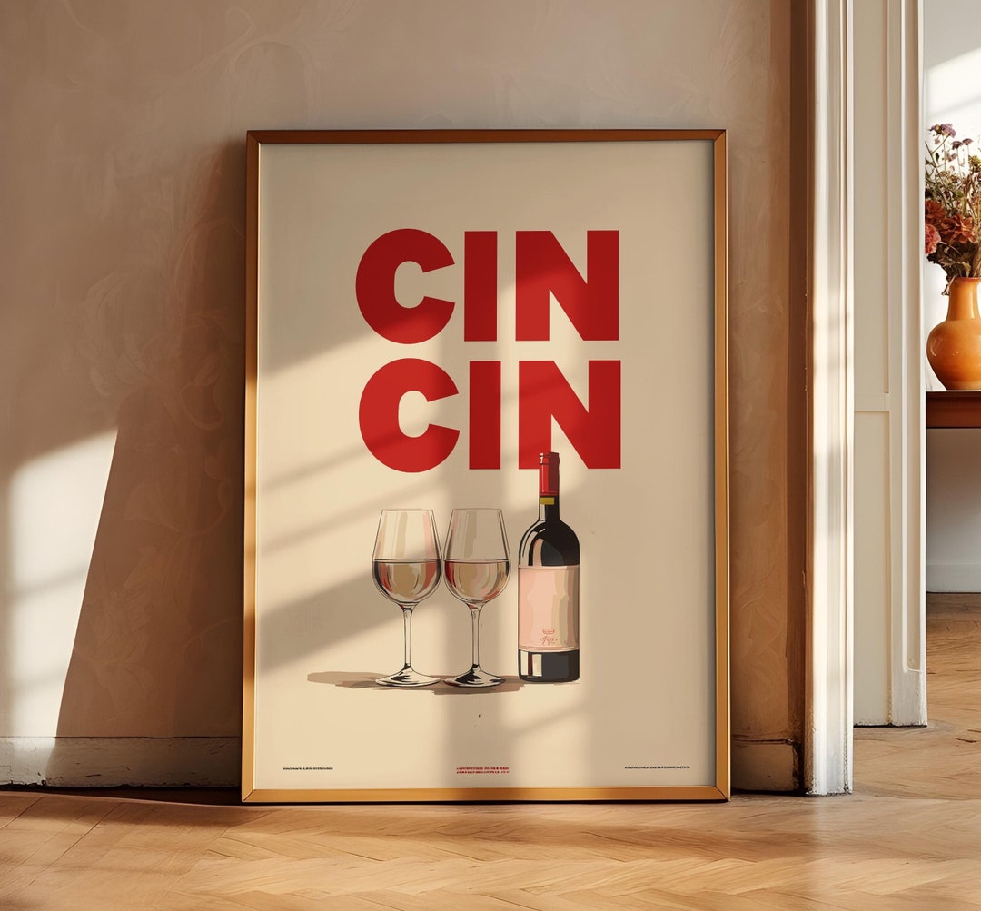 Cin Cin Wein Print, Barwagen druckbar, Retro Wein Poster, Malerei Küche ...
