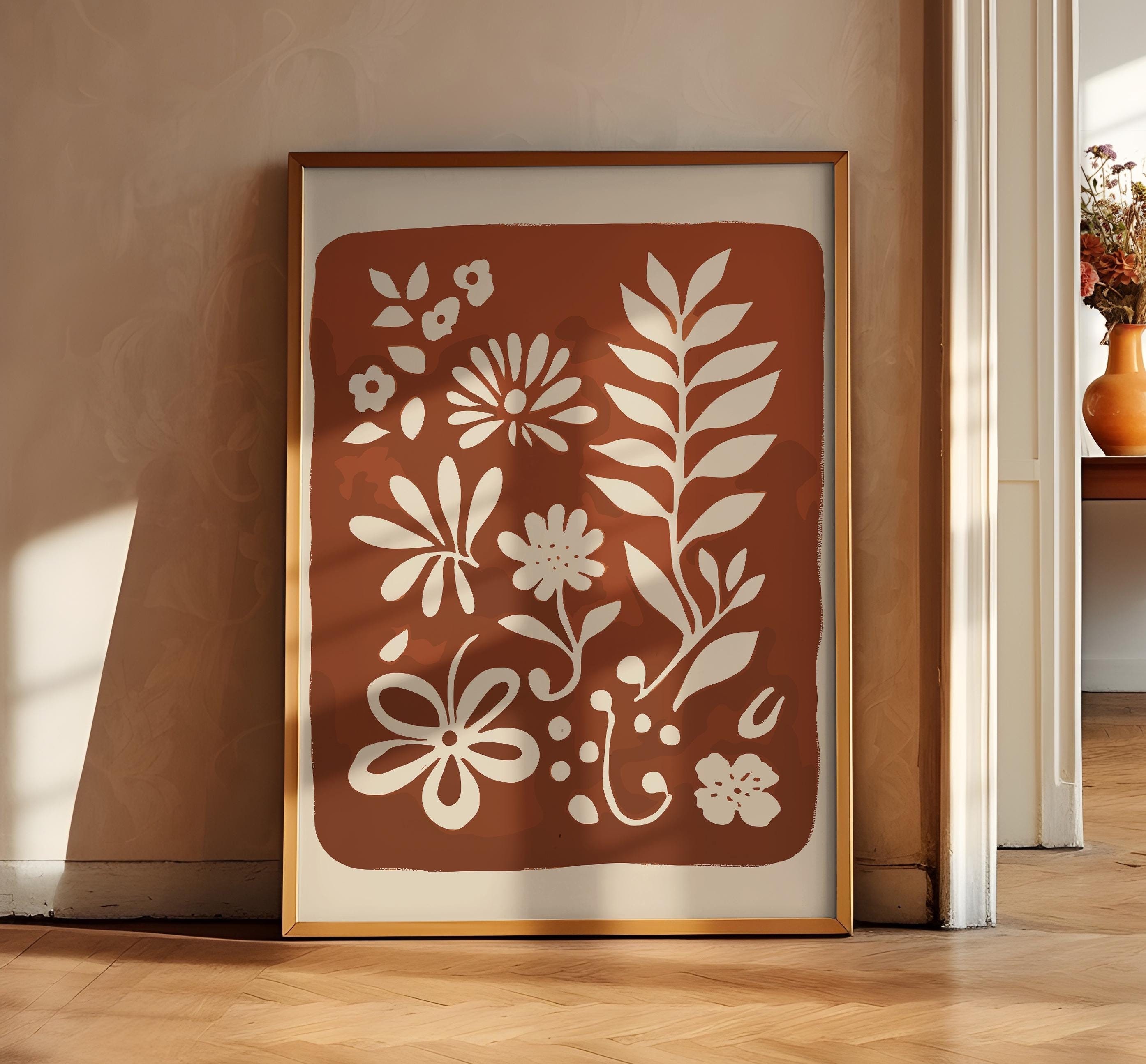 Art Nouveau Floral Print: Burnt Orange Terracotta, Abstract Plant ...