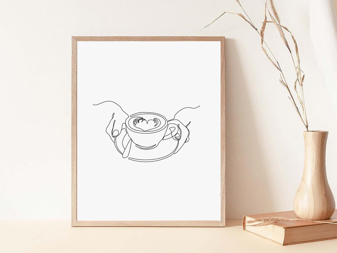 Minimal Art One Line Drawing Coffee Print Coffee Art Hands - Etsy
