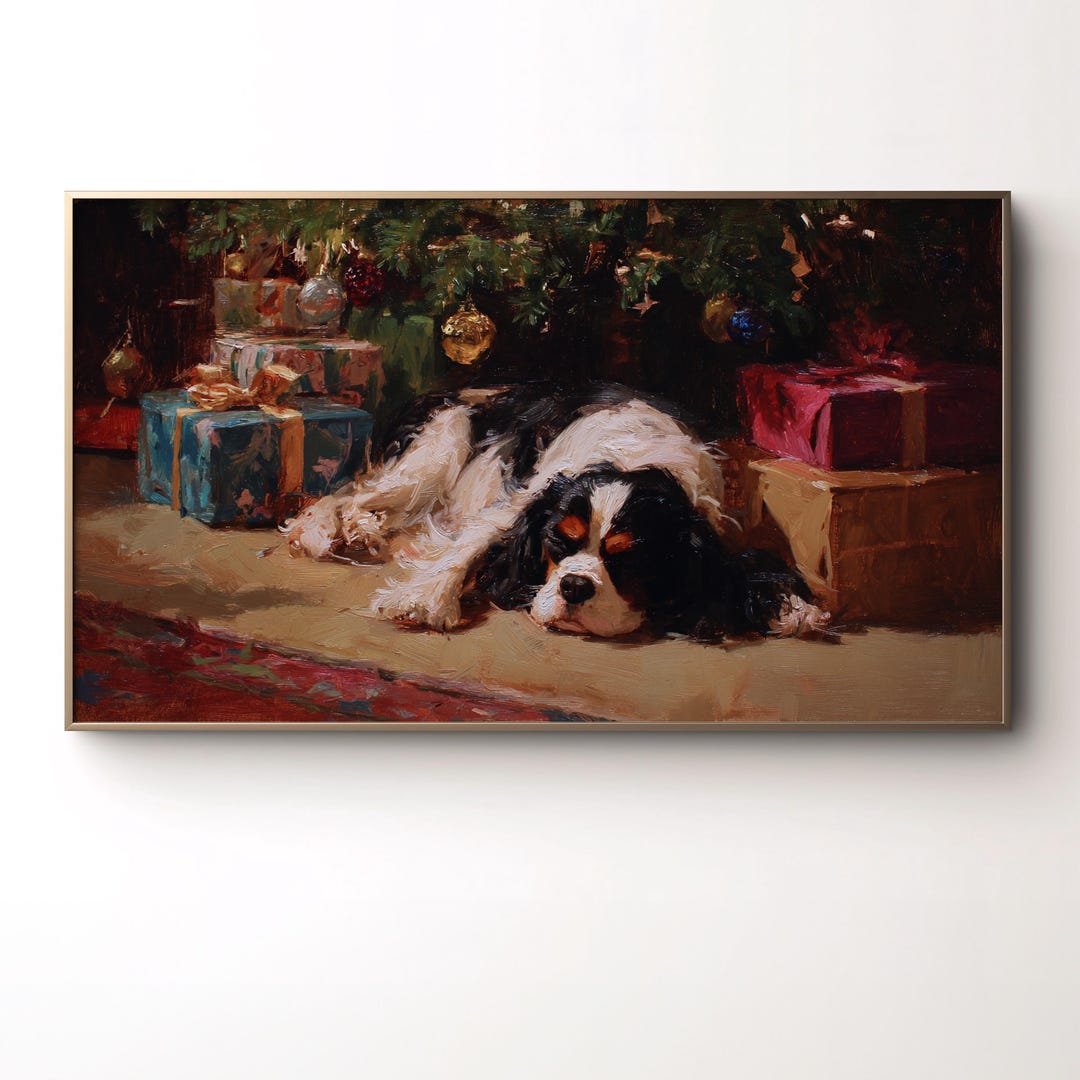 Vintage Cavalier King Charles Samsung Frame TV Art, Dog Oil Painting ...