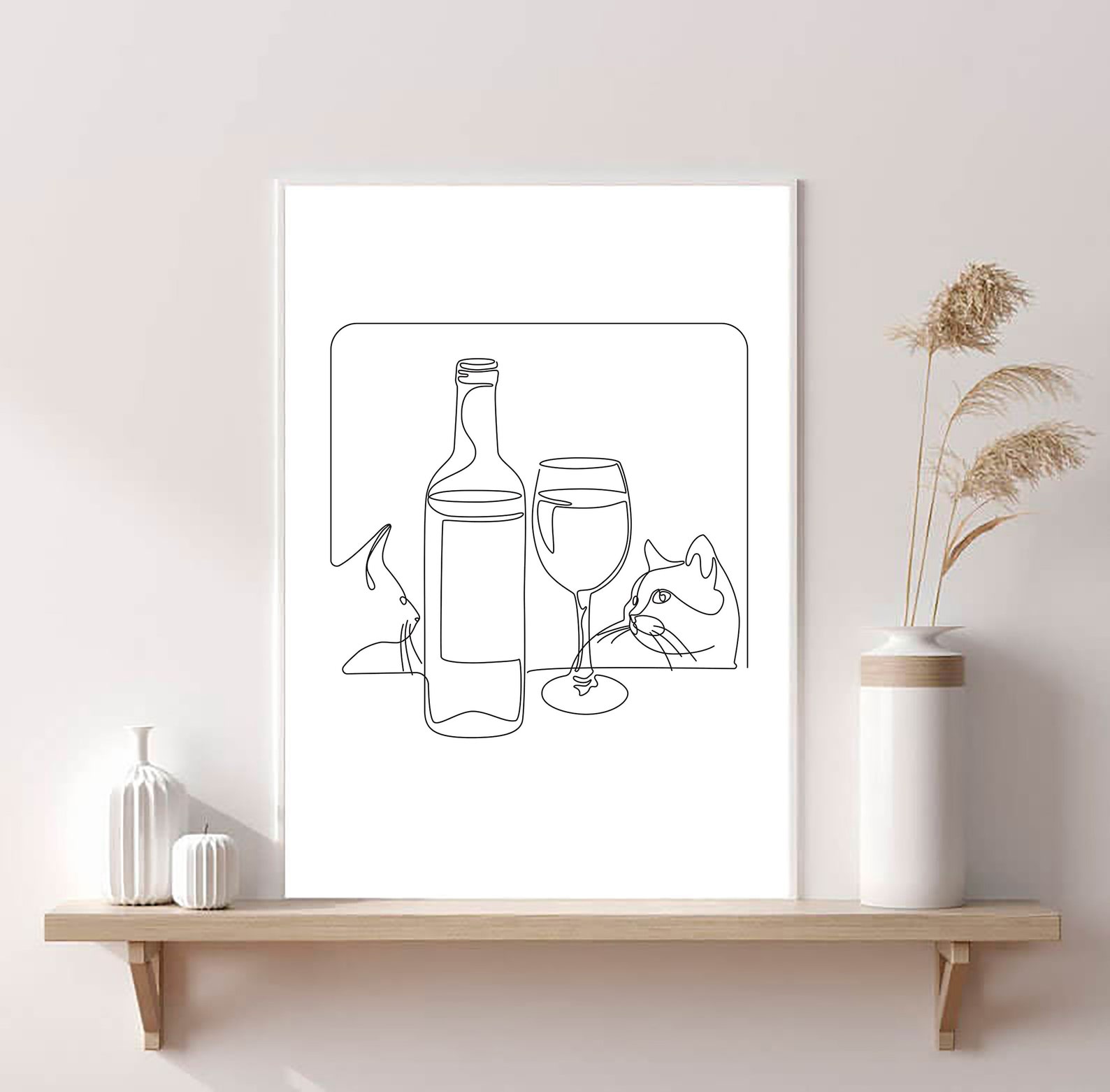 Wine Print Fine Line Bar Cart Prints Minimal Print Gallery | Etsy