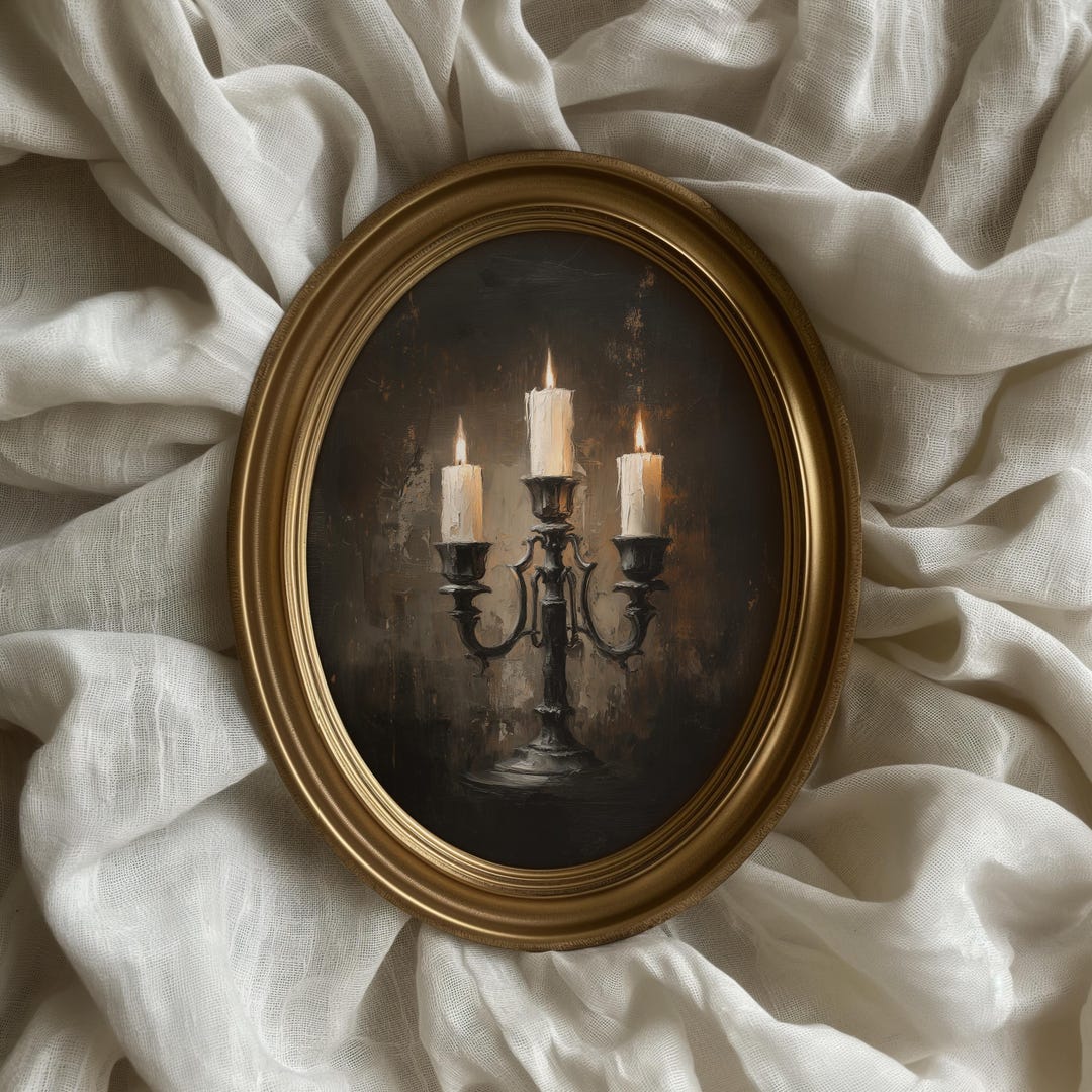 Gothic Candle Painting: Spooky Halloween Candelabra Print (digital ...