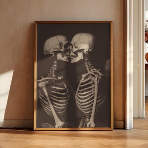 Vintage Skeleton Print, Vintage Skeleton Couple Kissing Painting ...