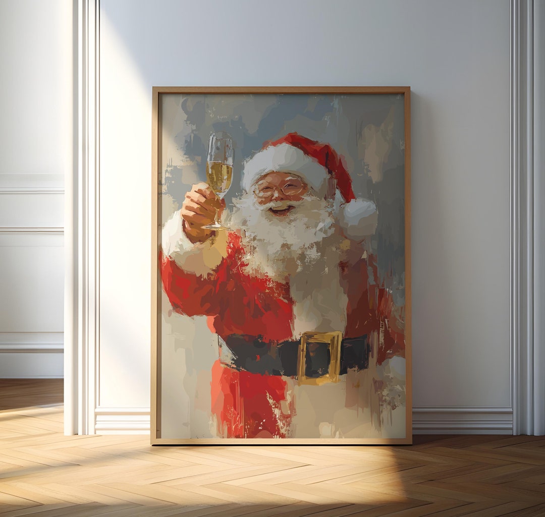 Santa Art Print, Vintage Santa Claus Drawing, Santa Oil Painting ...