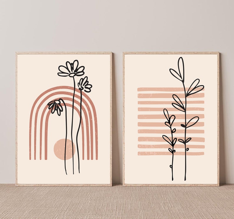 Botanical Print Set Rustic Art Boho Gallery Wall Set Boho - Etsy