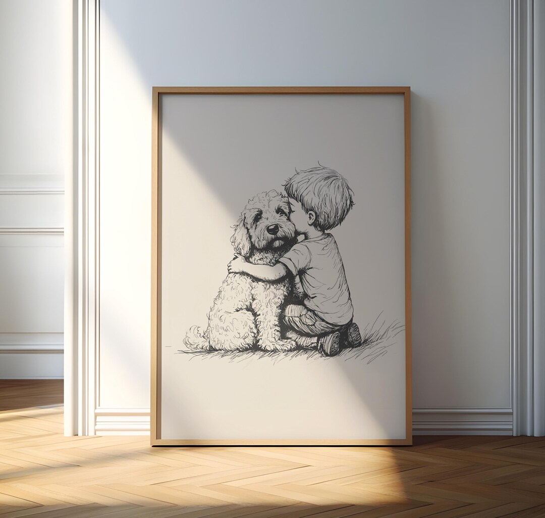 Boy and a Dog Print, Dog Vintage Poster, Nursery Wall Art, Antique ...