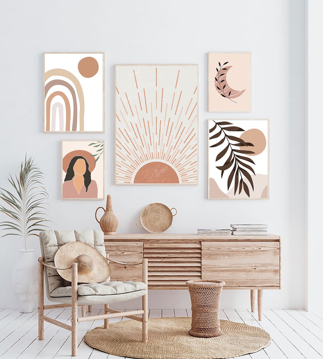 Boho Prints Set of 5, Color Block Set, Mid Century Prints Set of 5 ...