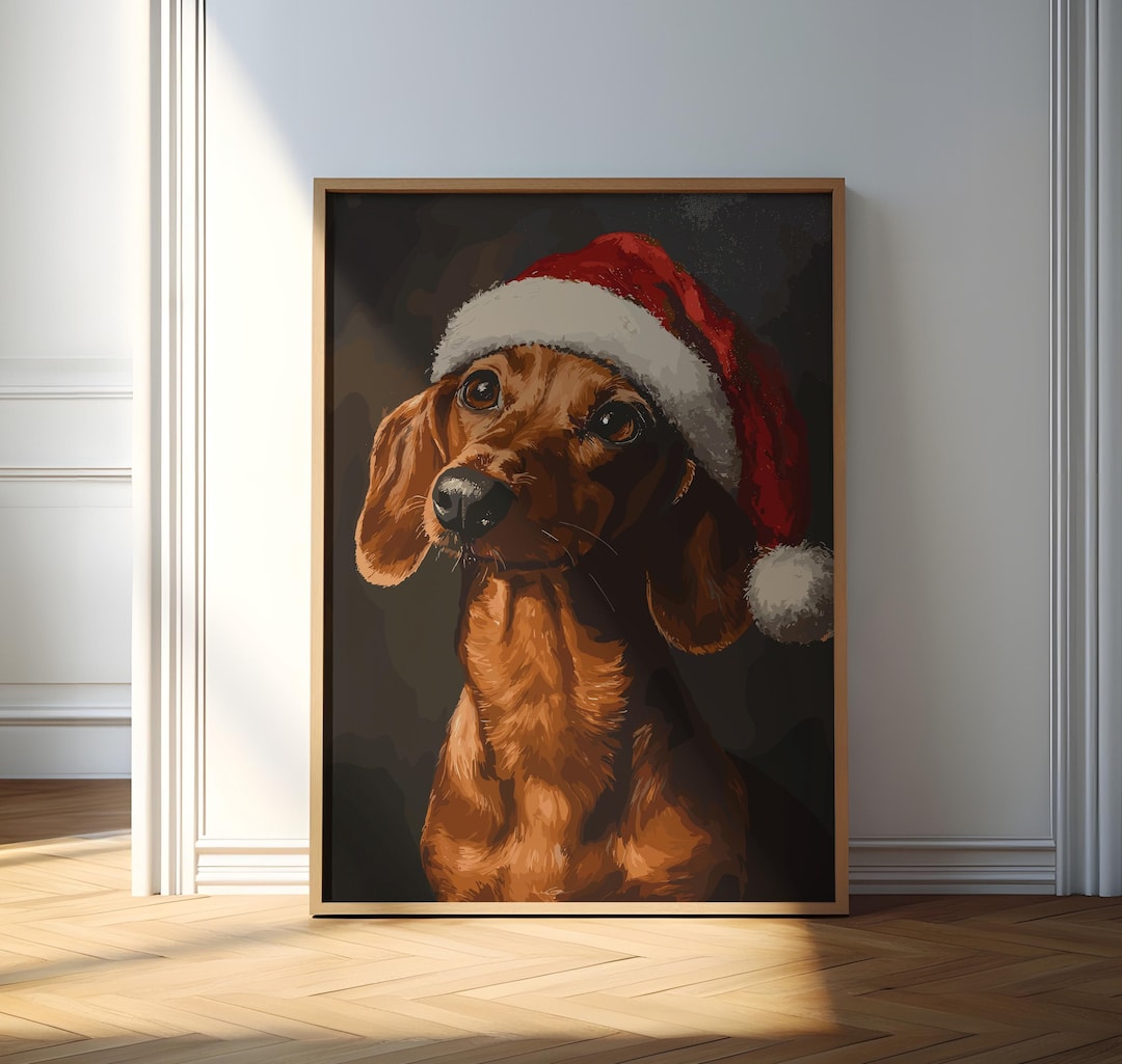 Dachshund Vintage Christmas Art, Christmas Dog Print, Dachshund Santa ...