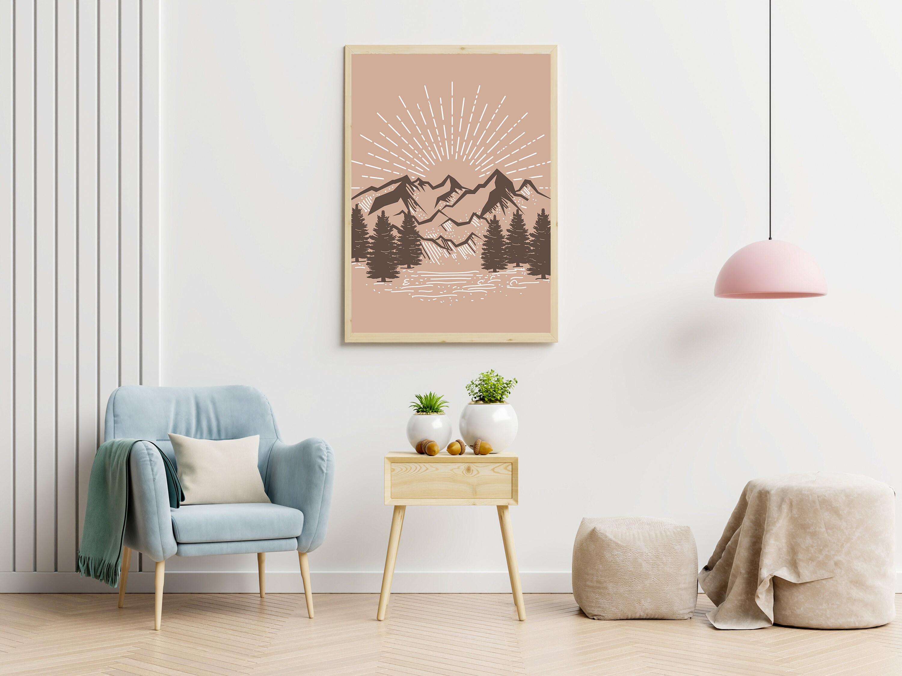 Boho mountain art print Landscape wall print Mountain | Etsy