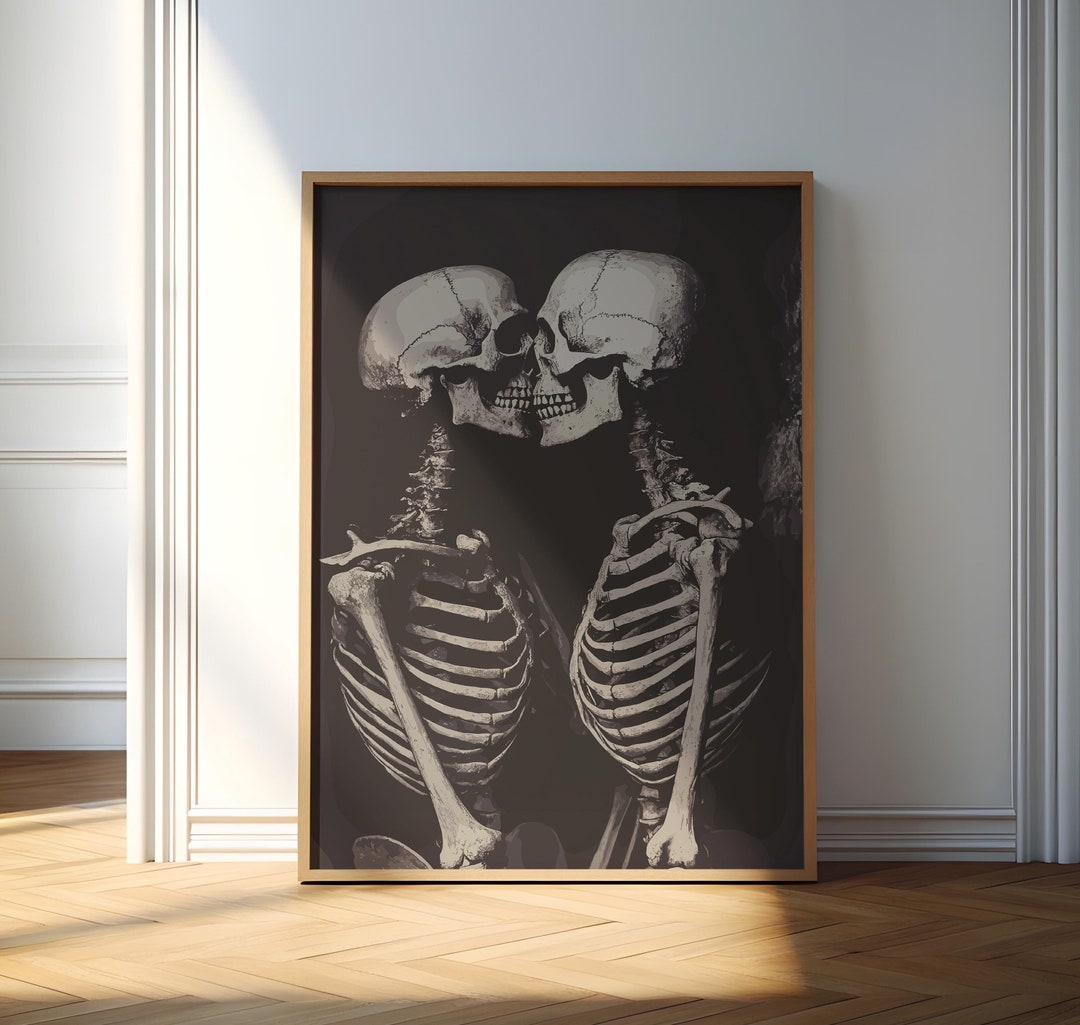 Vintage Skeleton Print, Vintage Skeleton Couple Kissing Painting ...