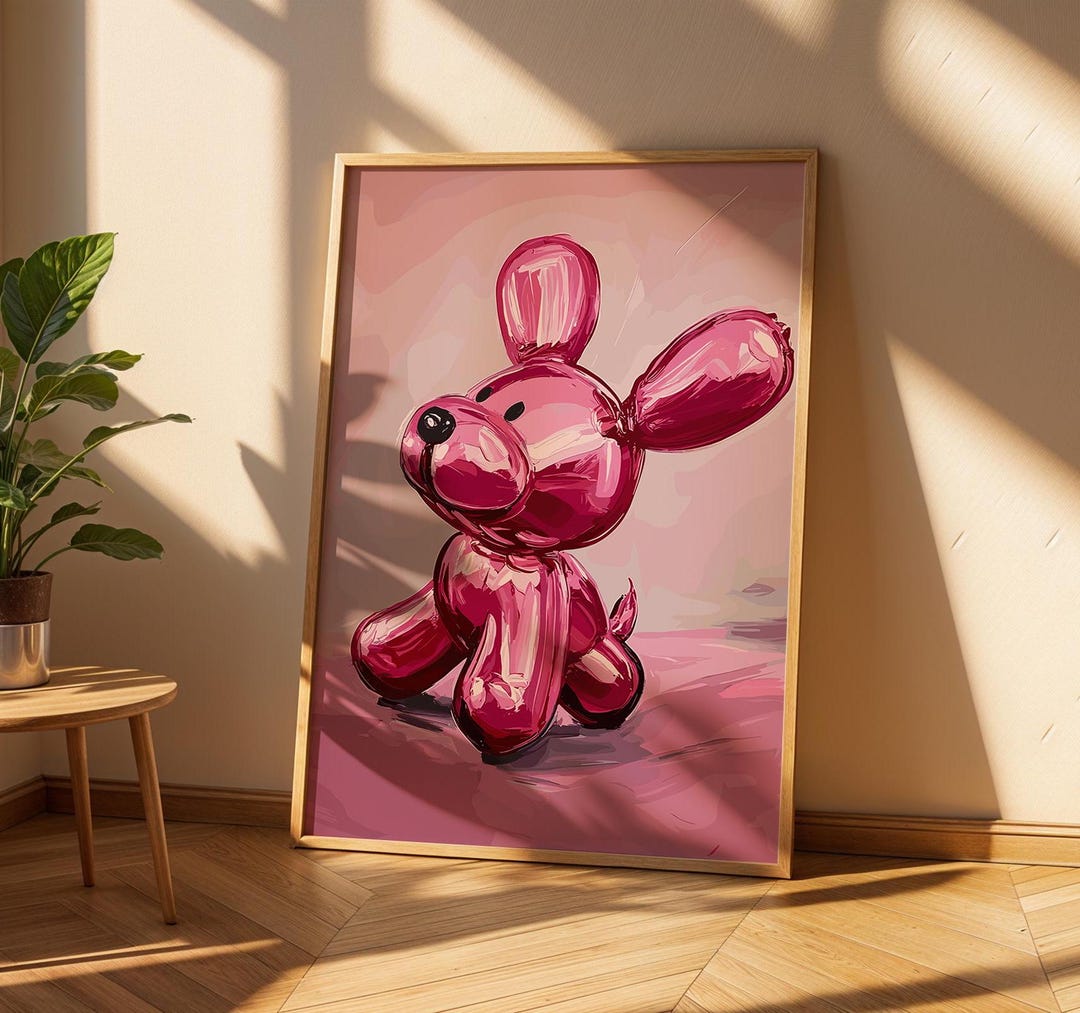 Cute Pink Balloon Dog Print, Balloon Puppy Poster, Dog Vintage Wall Art ...