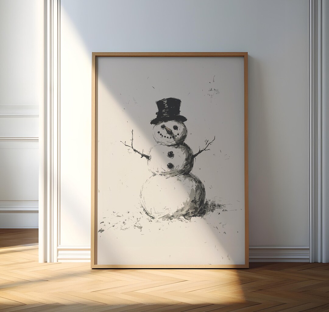 Cute Snowman Printable, Christmas Painting, Charming Winter Snowman Art ...
