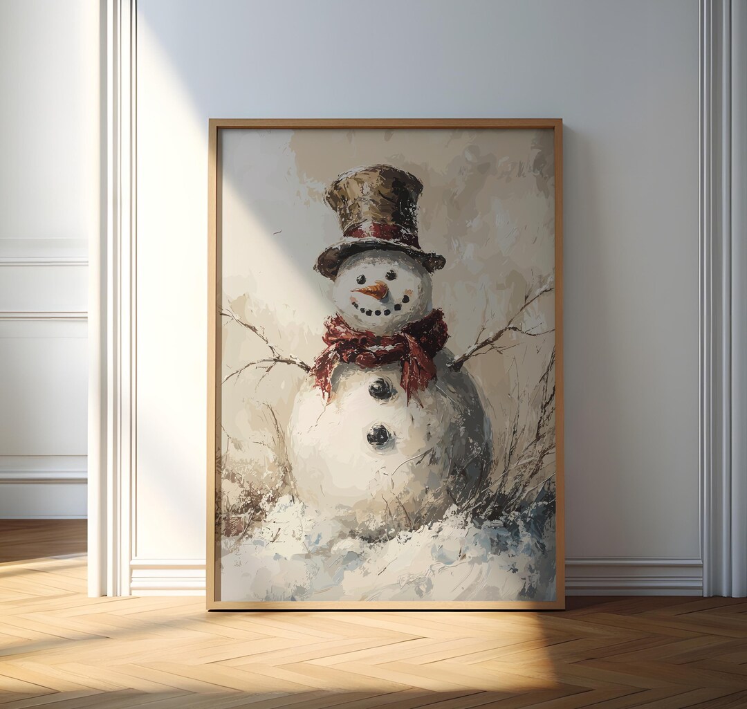 Snowman Printable Art, Christmas Painting, Charming Winter Snowman Art ...