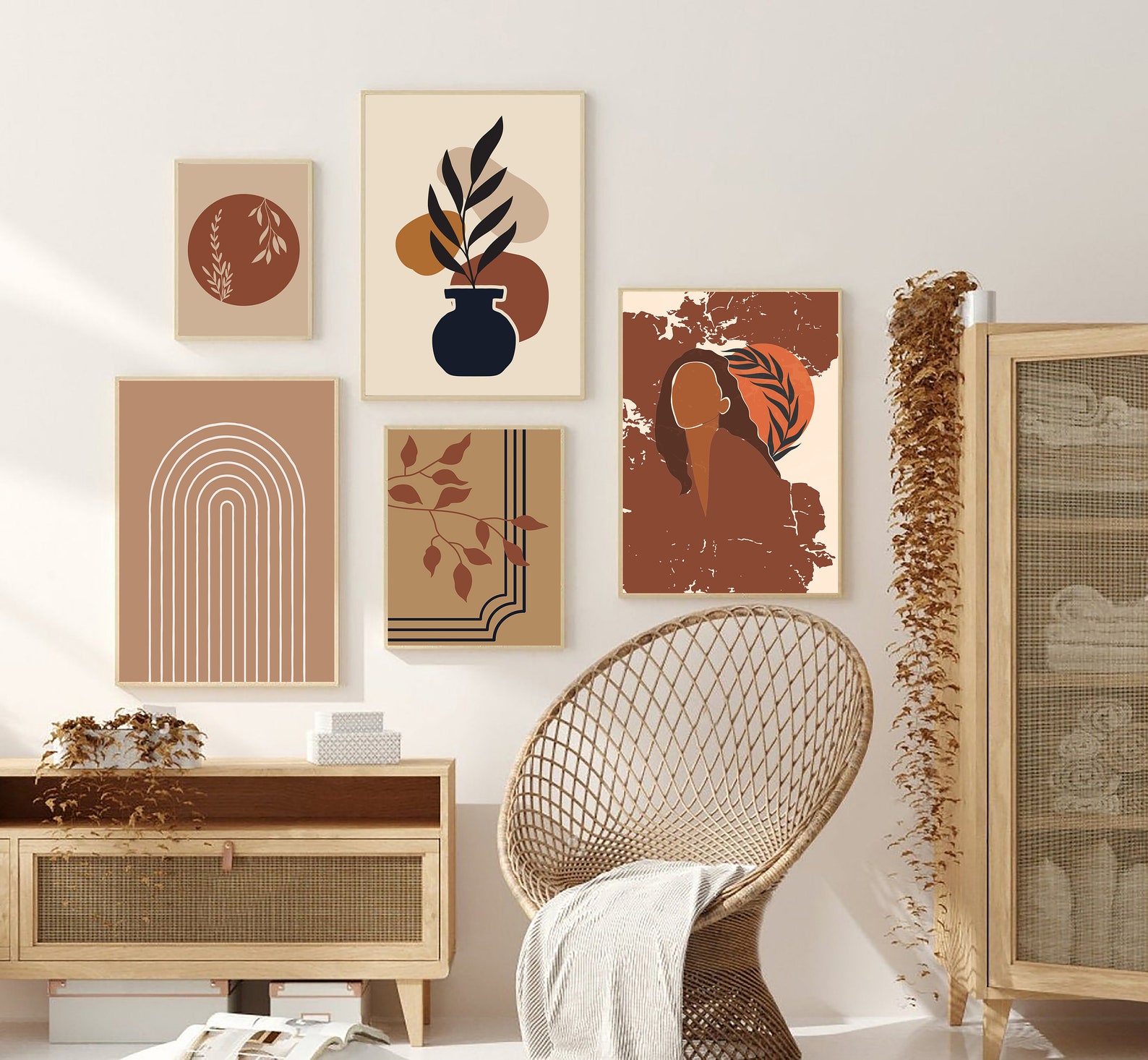 Boho Art Boho Poster Set Boho Prints Set of 5 Color Block - Etsy