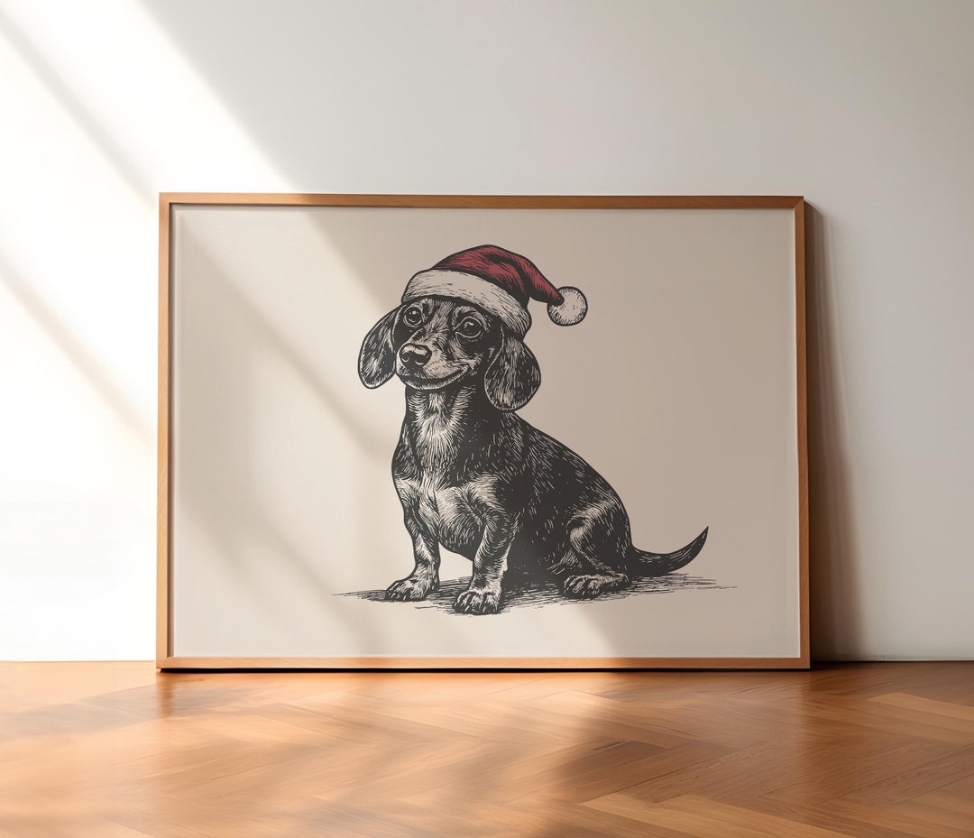 Vintage Christmas Art, Festive Dachshund, Christmas Dog Print ...