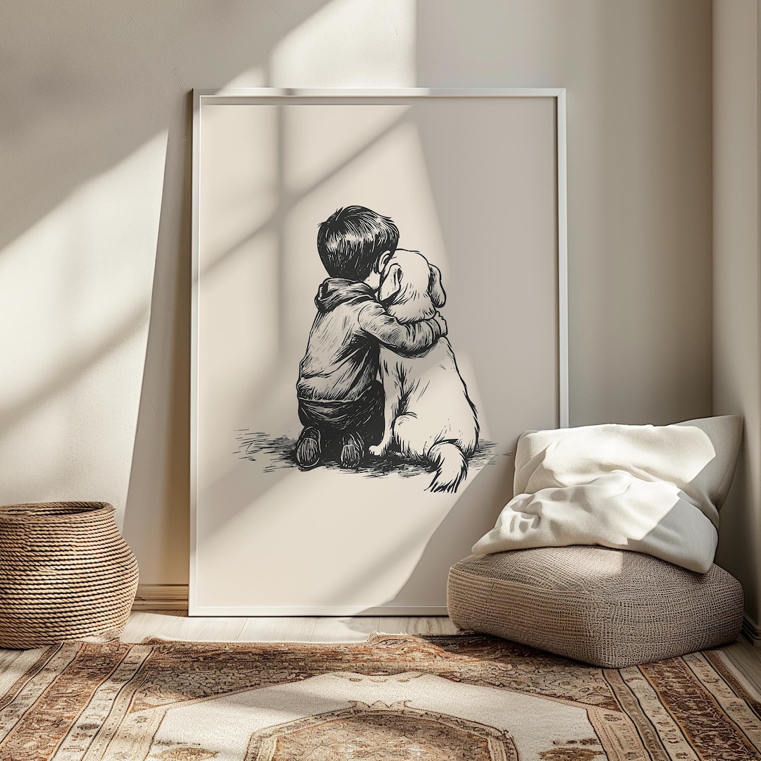 Puppy Nursery Art Print: Vintage Dog Sketch, Boy Room Decor (digital ...