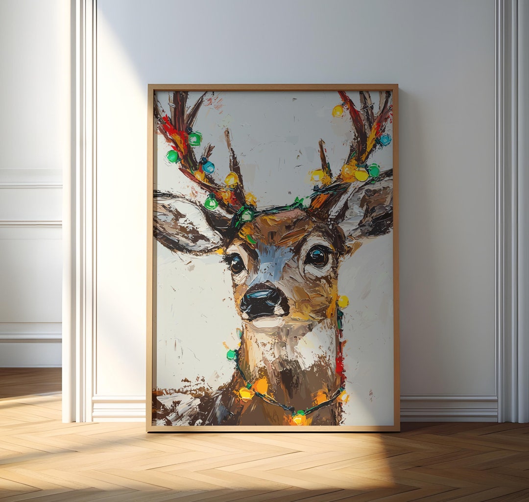 Oil Reindeer Christmas Print, Reindeer Oil Painting, Deer Poster ...