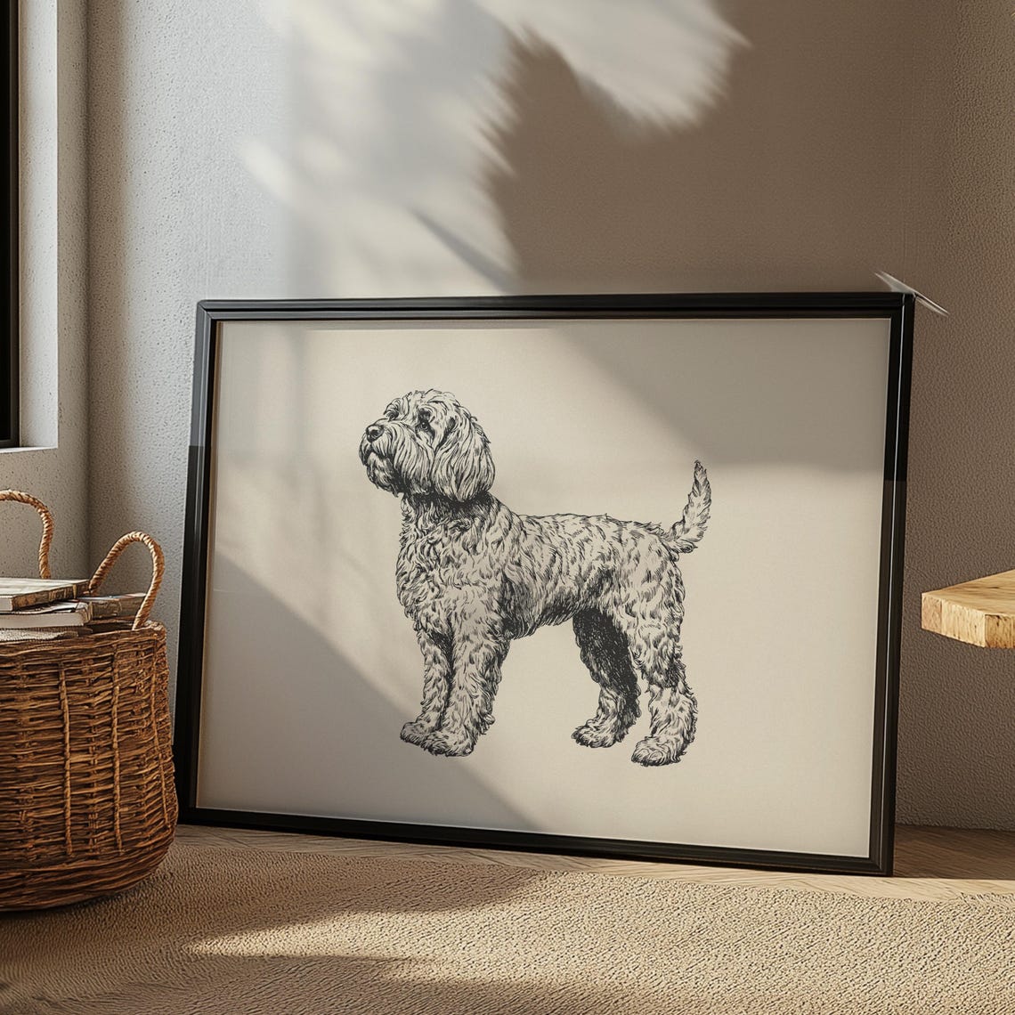 Vintage Goldendoodle Poster, Farmhouse Dog Vintage Drawing, Golden ...
