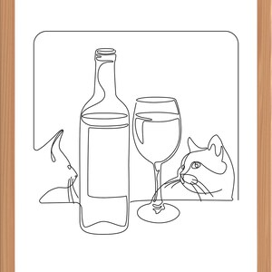 Wine Print Fine Line, Bar Cart Prints, Minimal Print, Gallery Wall, One ...