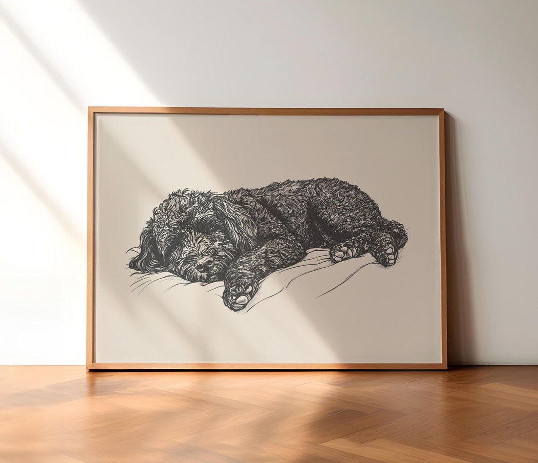 Sleeping Labradoodle Poster, Dog Vintage Print, Dog Wall Art, Antique ...