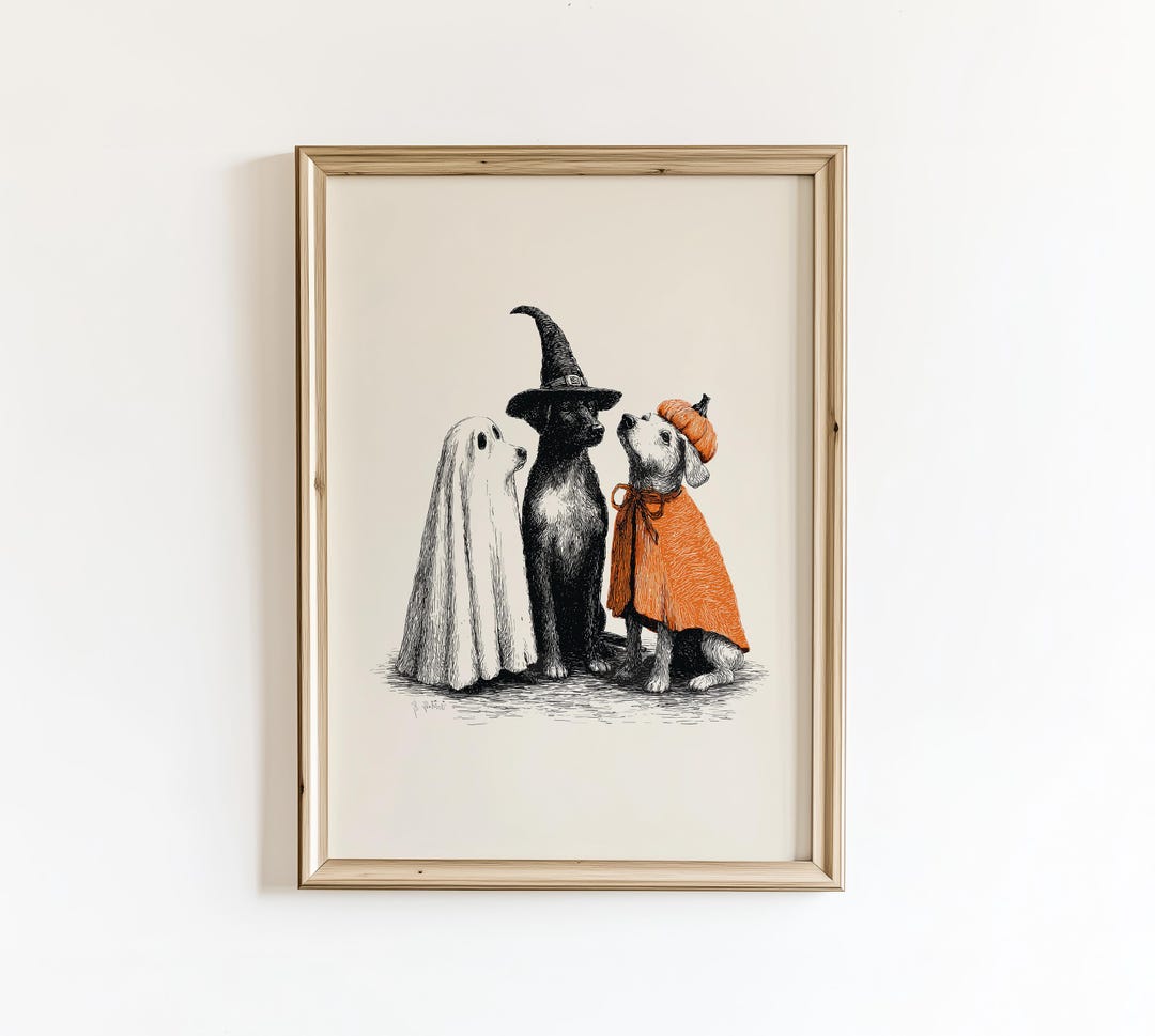 Funny Trick or Treat Dogs Poster, Vintage Puppy Halloween Print ...