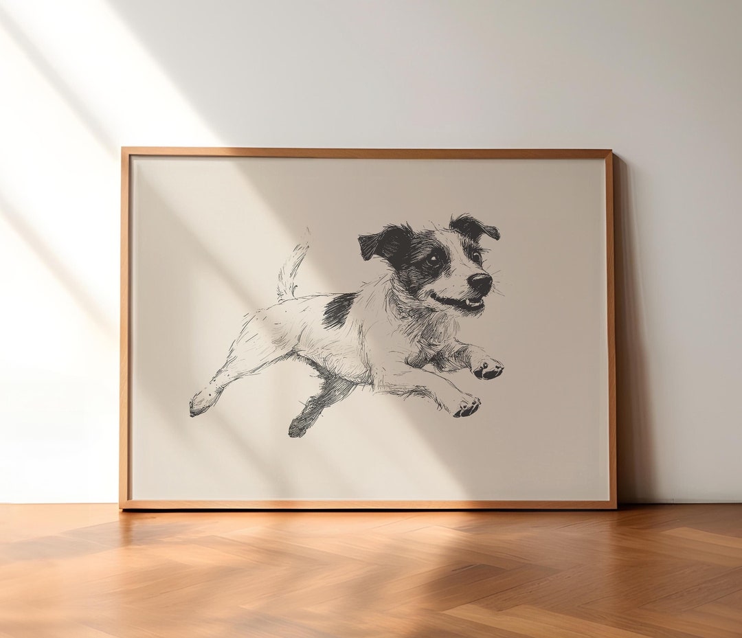 Vintage Jack Russell Sketch Poster: Farmhouse Dog Wall Art - PRINTED ...