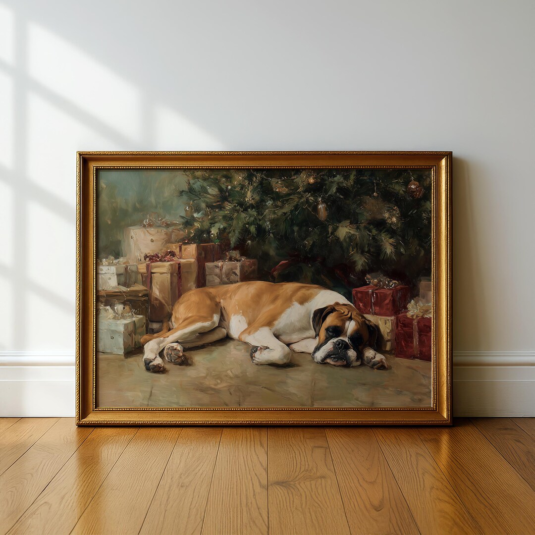 Vintage Boxer Dog Poster: Moody Christmas Wall Art, PRINTED AND SHIPPED ...